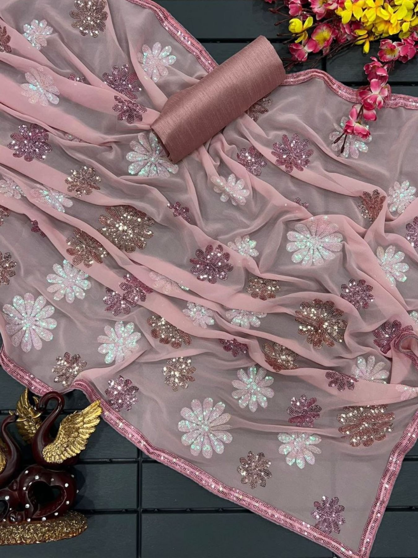Buy Beautiful Sequence Embroidery Georgette Saree at Rs. 1199 online ...