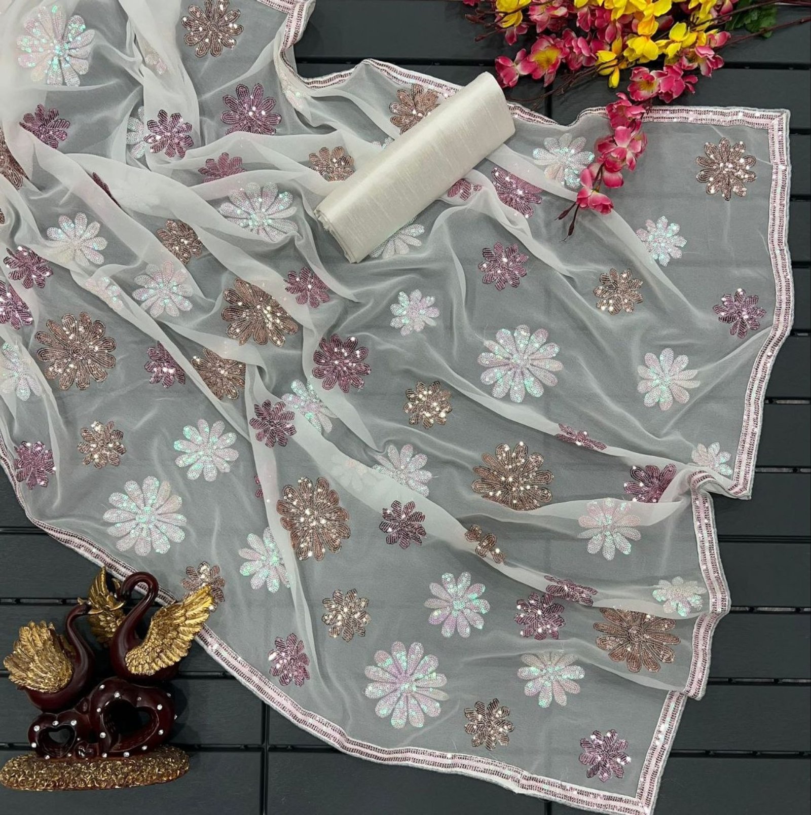 Buy Beautiful Sequence Embroidery Georgette Saree at Rs. 1199 online ...