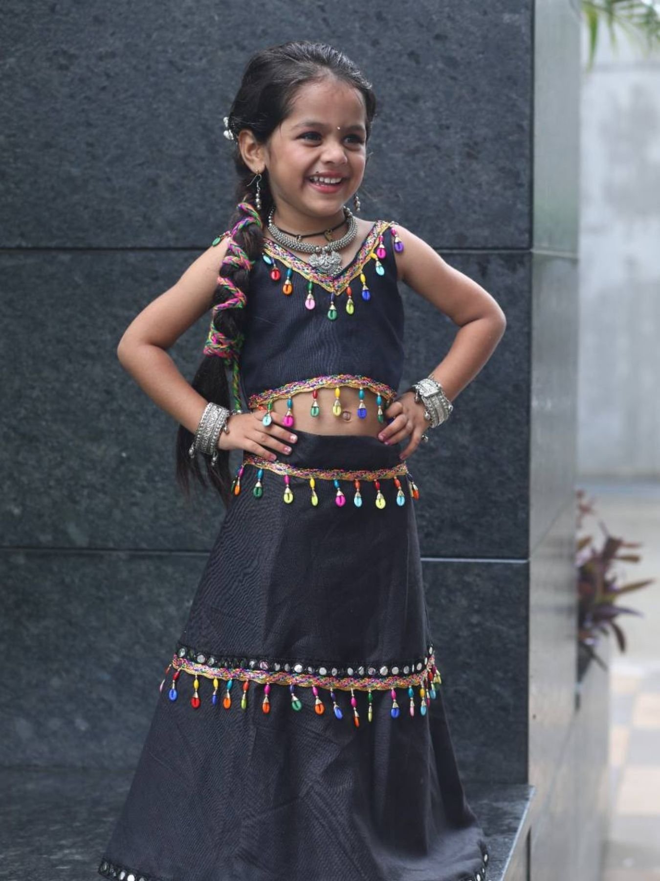 Premium Roman Silk Kids Garba Dress Festive Special Wear
