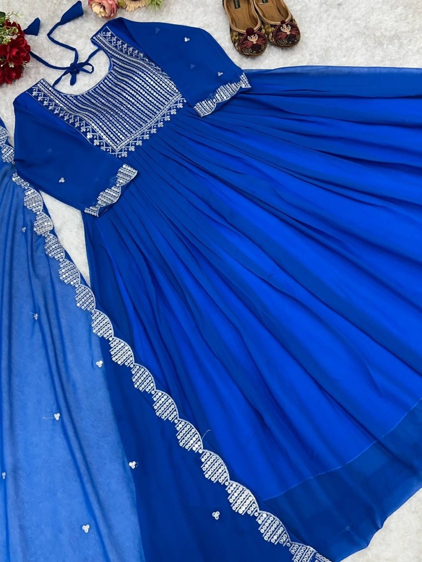 Designer Blue Color Party Wear Heavy Faux Georgette With Embroidery ...