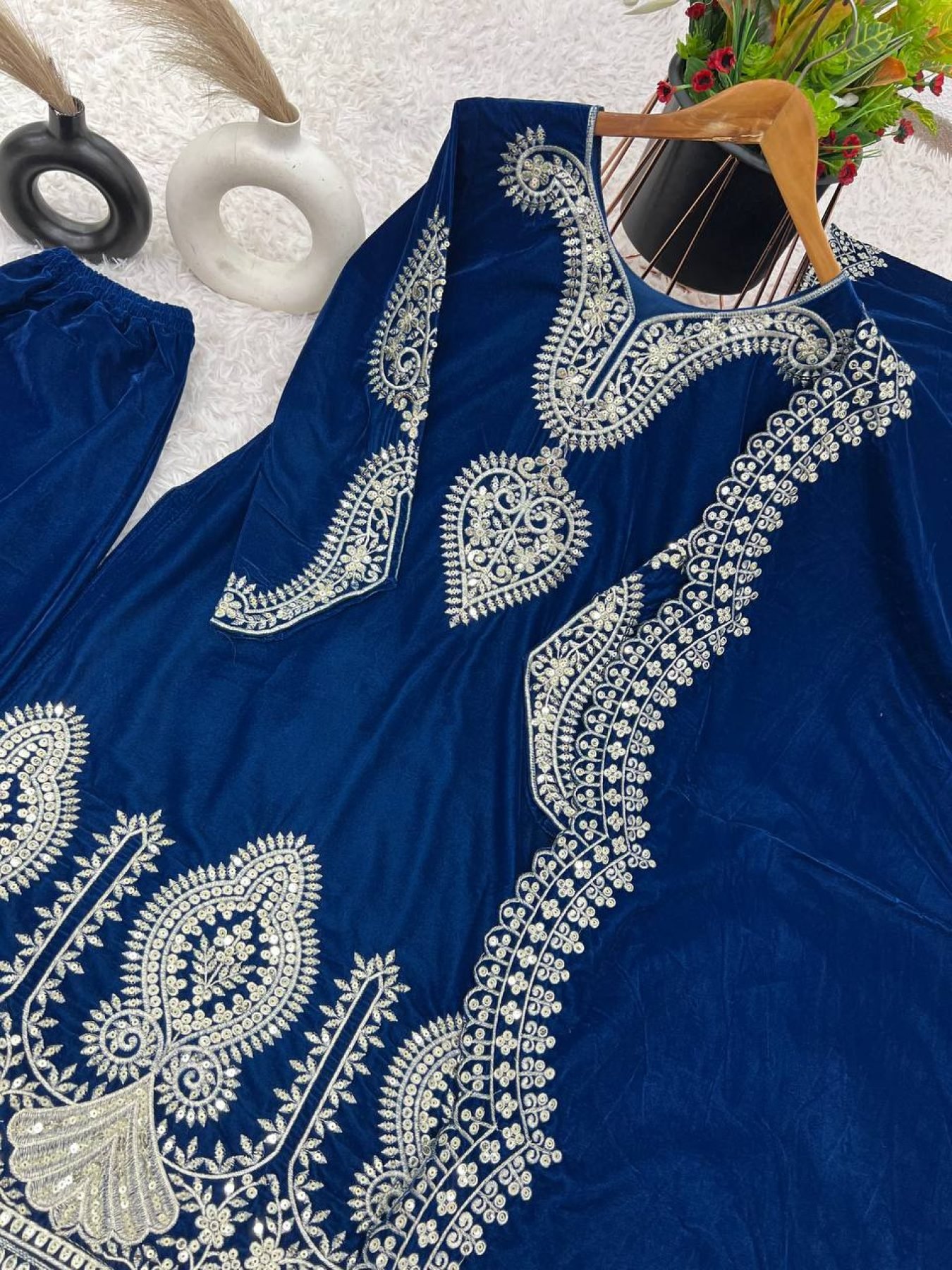 Couture Viscose Velvet Sequin Embroidered Work 3-Piece Set for Women Wear