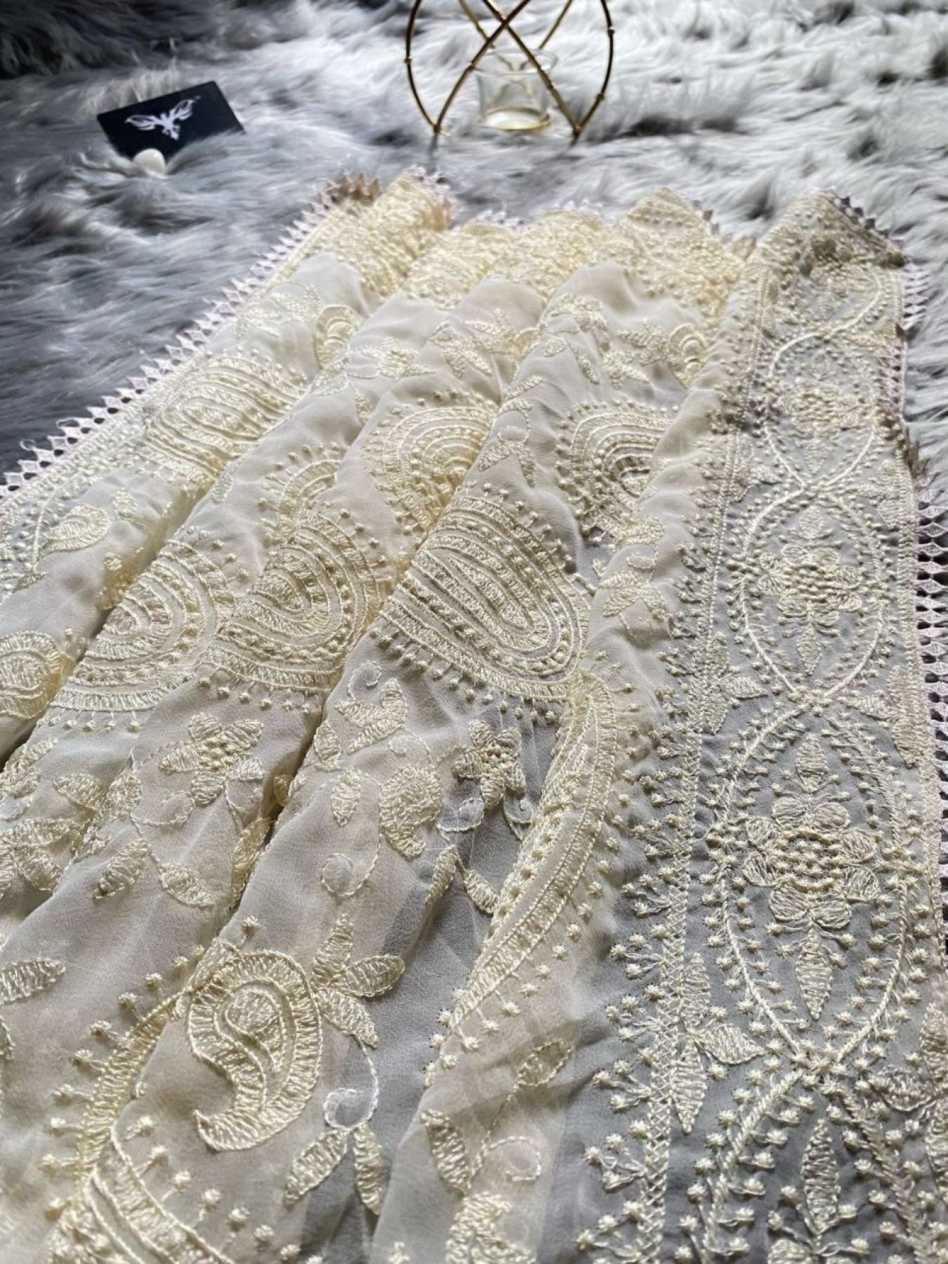Buy Cream White Pure Heavy Georgette Chiken Work Saree at Rs. 1299 ...