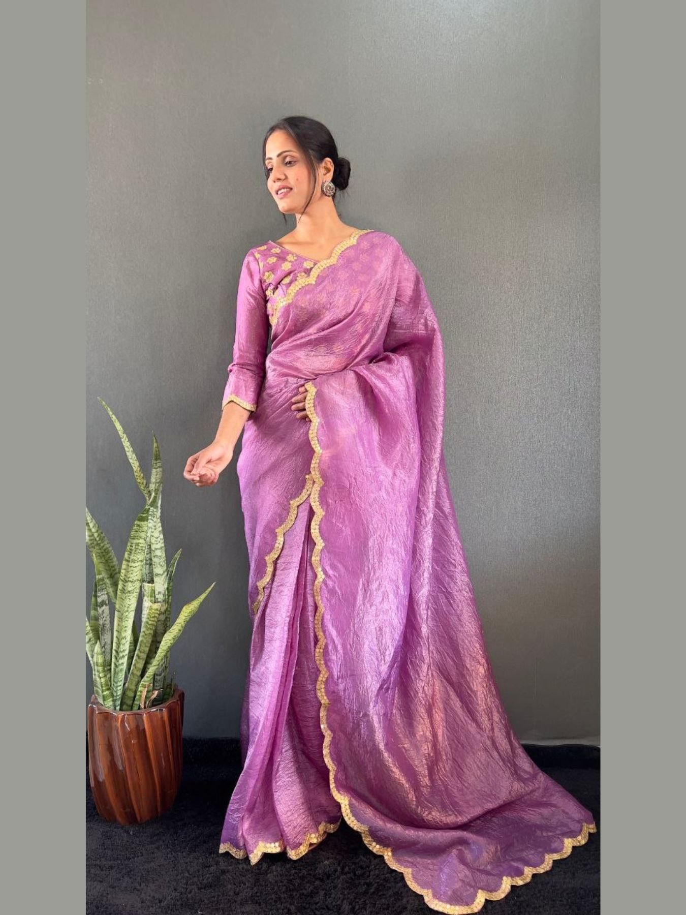 Premium Gold Crush Silk Saree with Gota Work Blouse – 3 Color Options