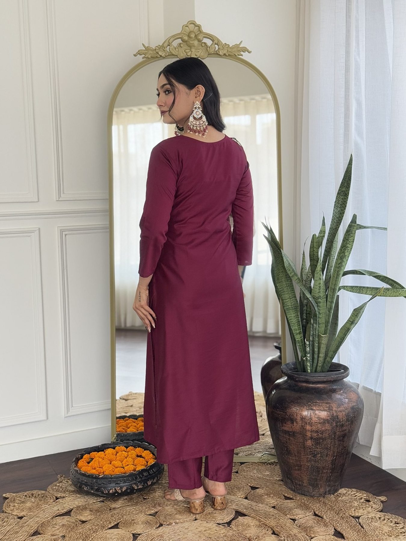 Maroon Embroidered Rayon Kurti Set with Taby Dupatta