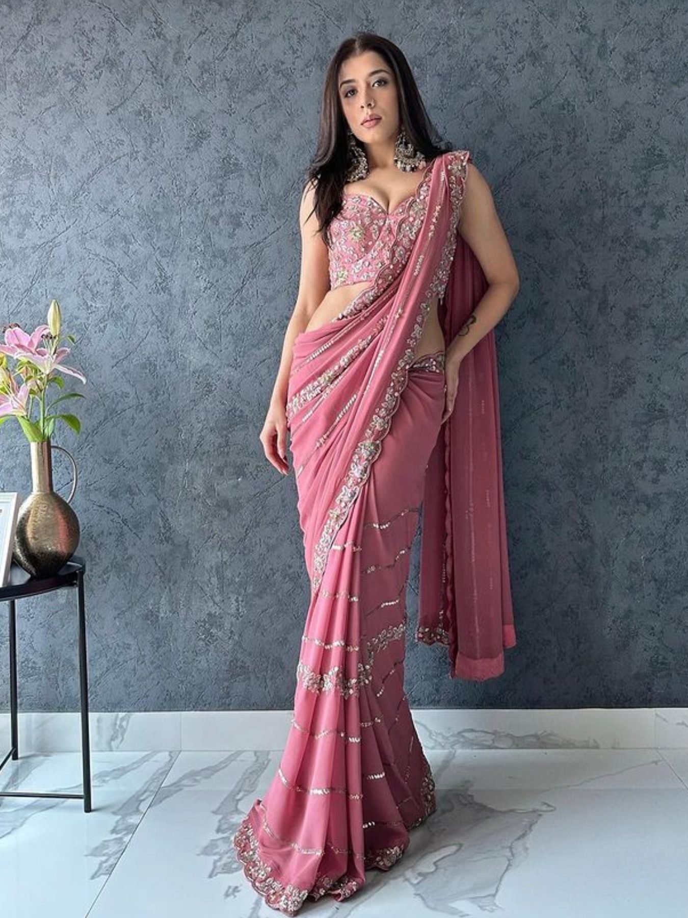 Buy Fancy Thread Work With Sequence Work Georgette Saree at Rs. 999 online from Royal Export ...