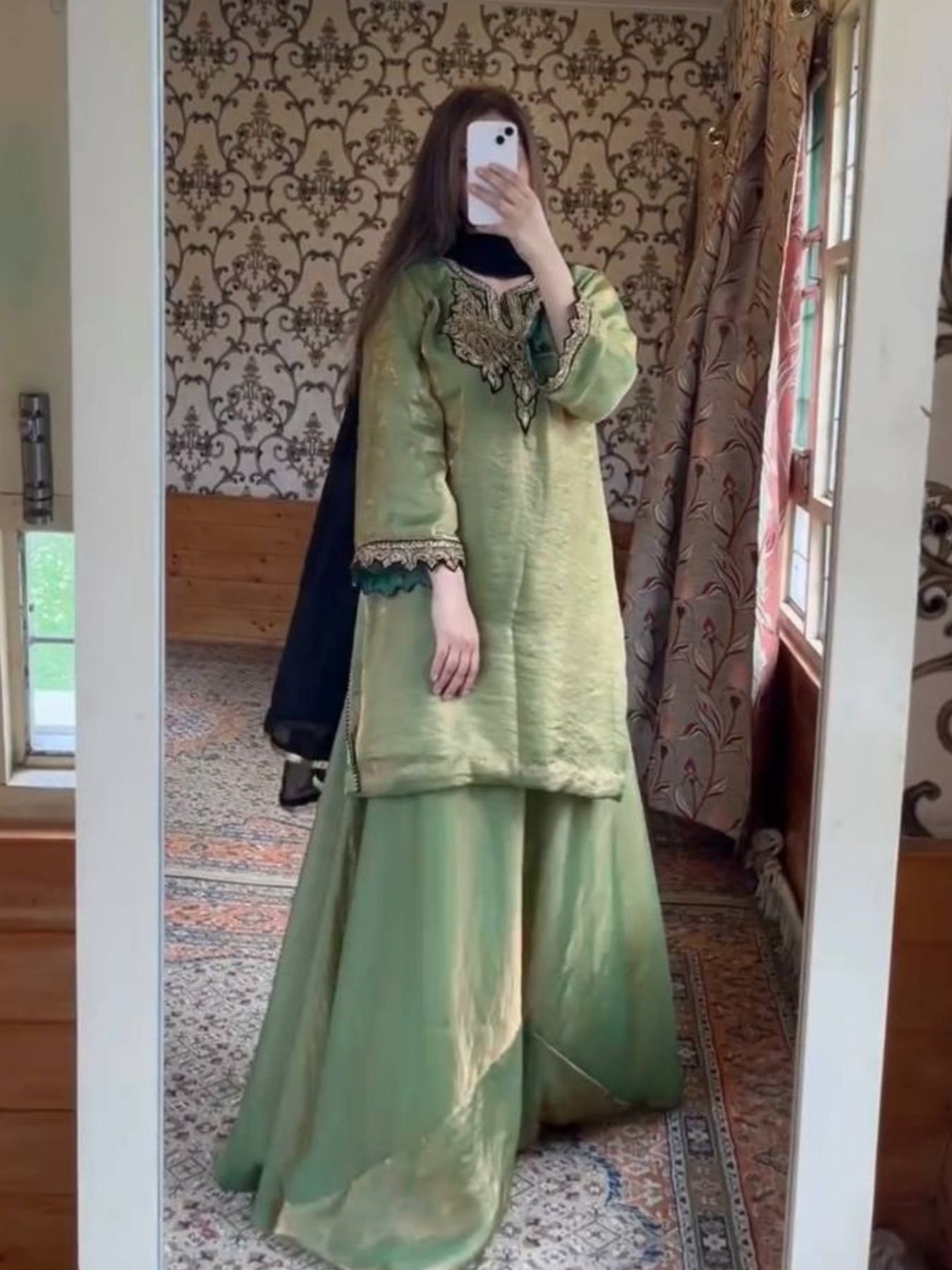 Fendy Silk Sharara Suit Set with Heavy Embroidery & Moti Lace Dupatta