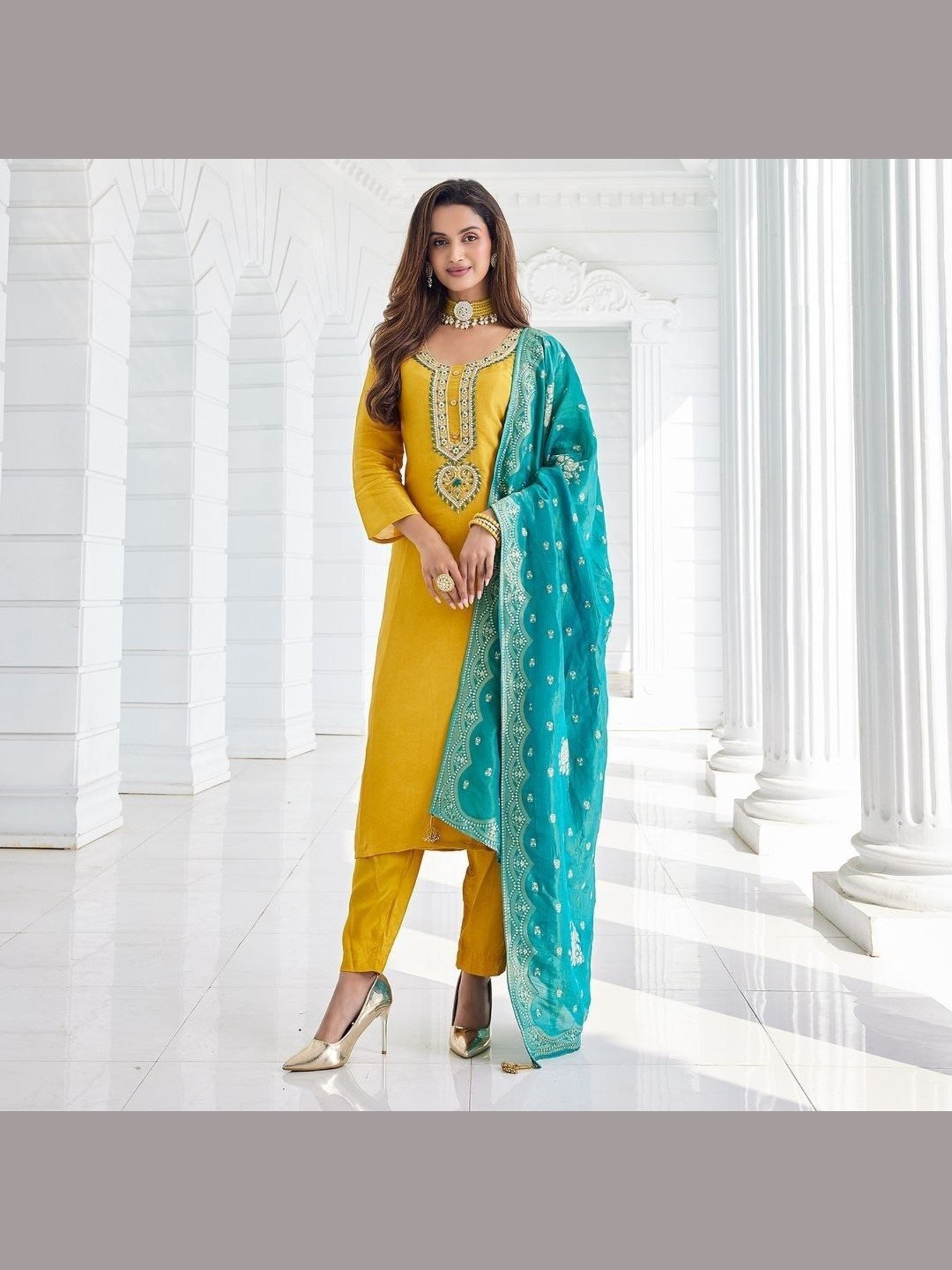 Designing and embrodary with sequance work silk kurti pair