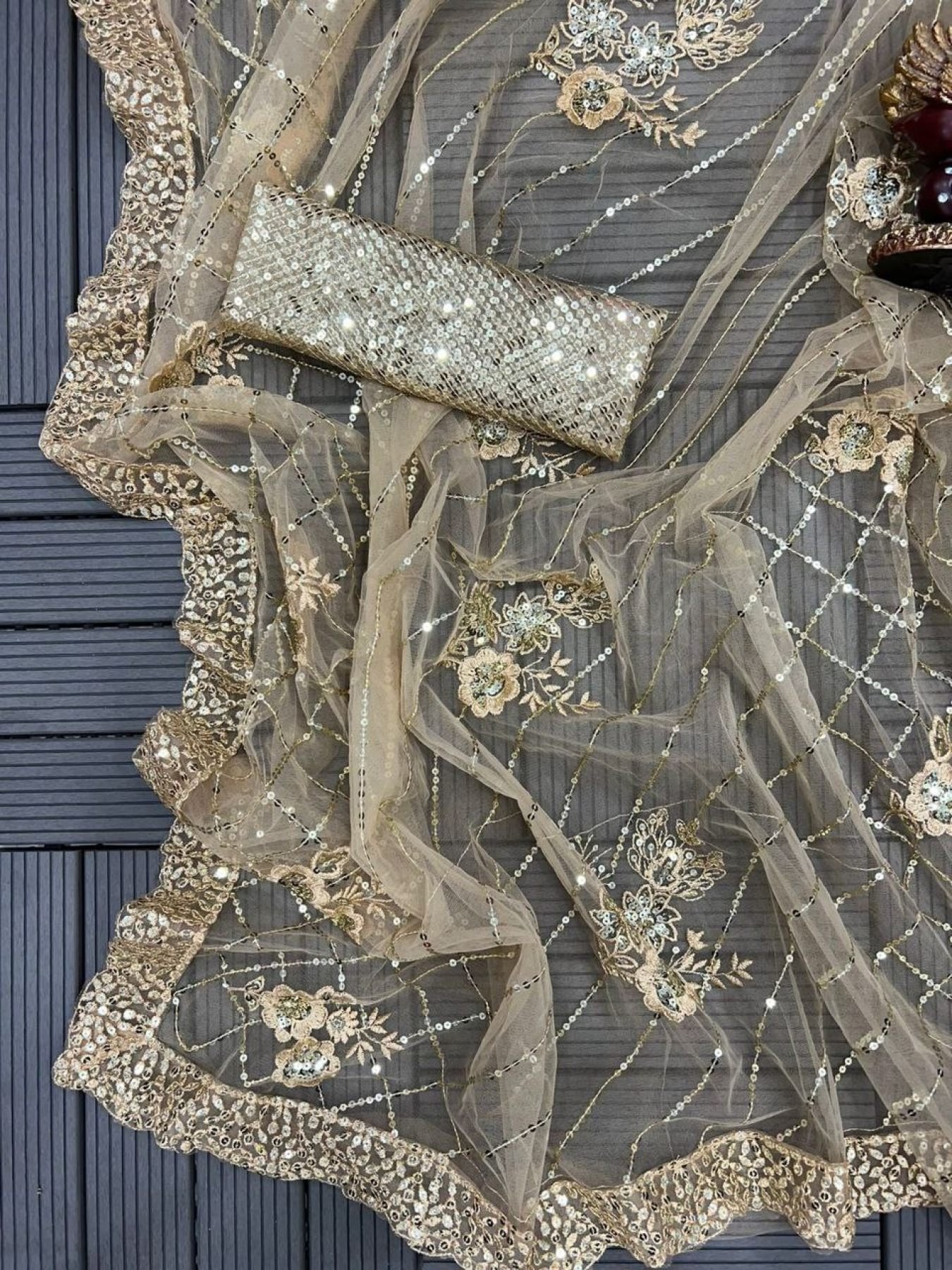 Buy Golden Net Party Wear Saree With Sequance Work at Rs. 1149 online ...