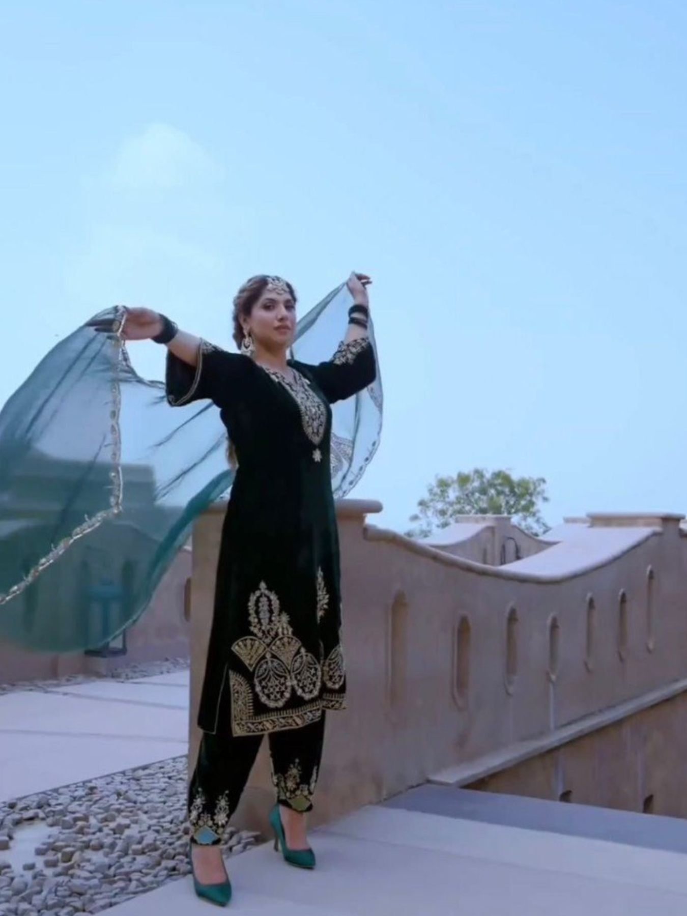 Buy Green Color Velvet Thread Work Suits at Rs. 1450 online from Royal ...