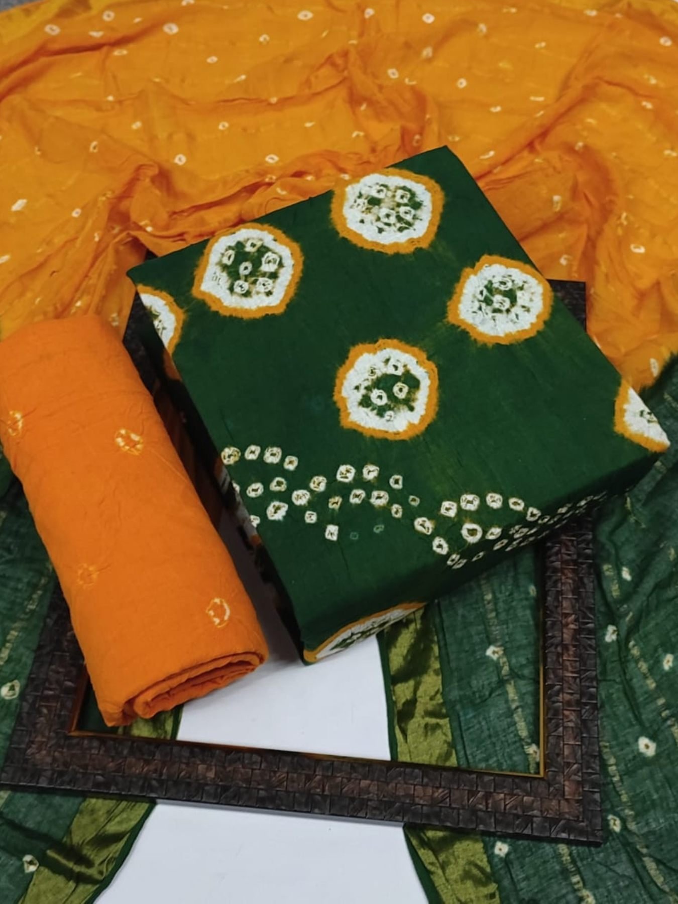 Buy Heavy Cotton Front Back Both Hand Bandhej Drees Material at Rs. 449 ...