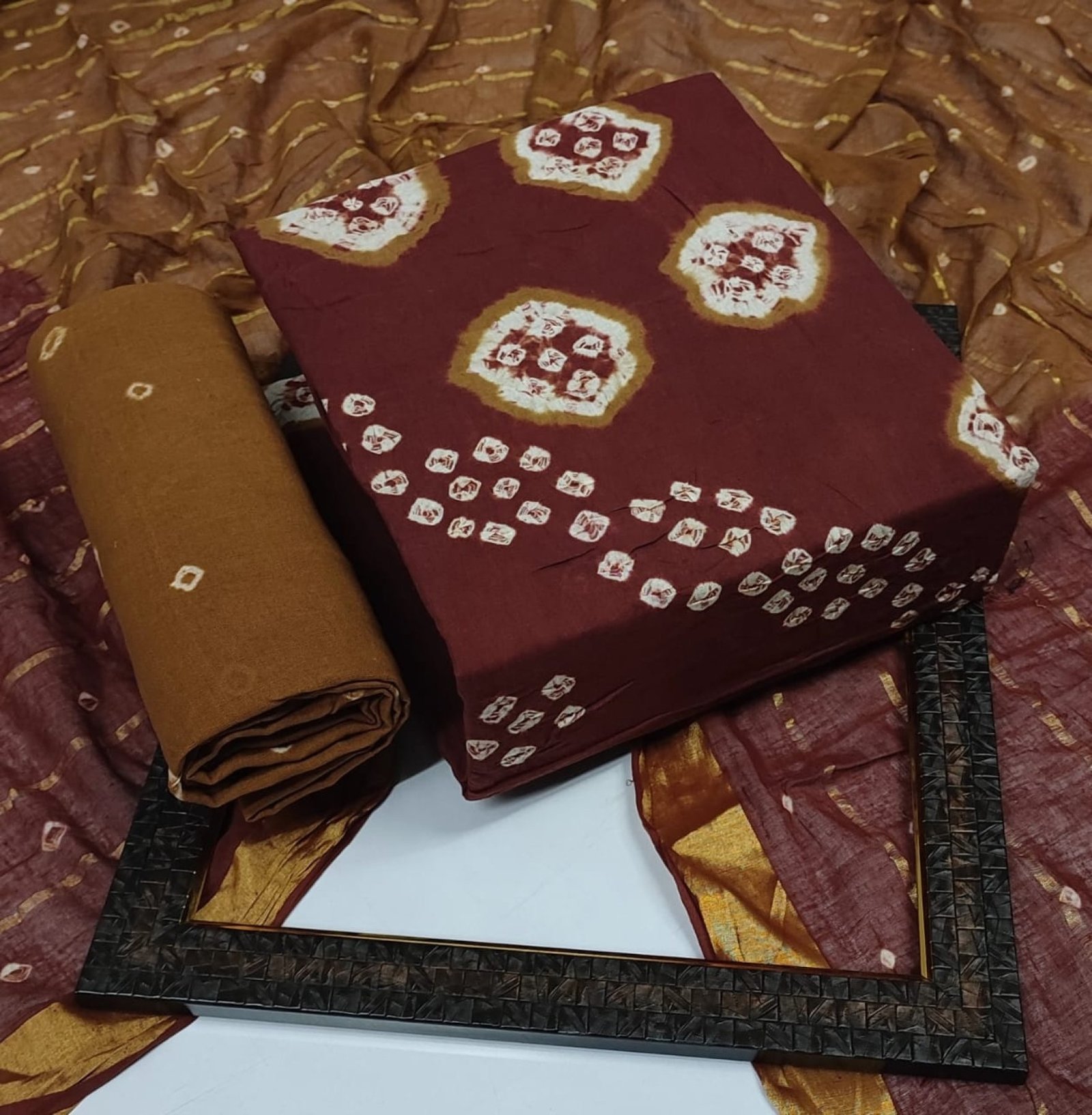 Buy Heavy Cotton Front Back Both Hand Bandhej Drees Material at Rs. 5. ...