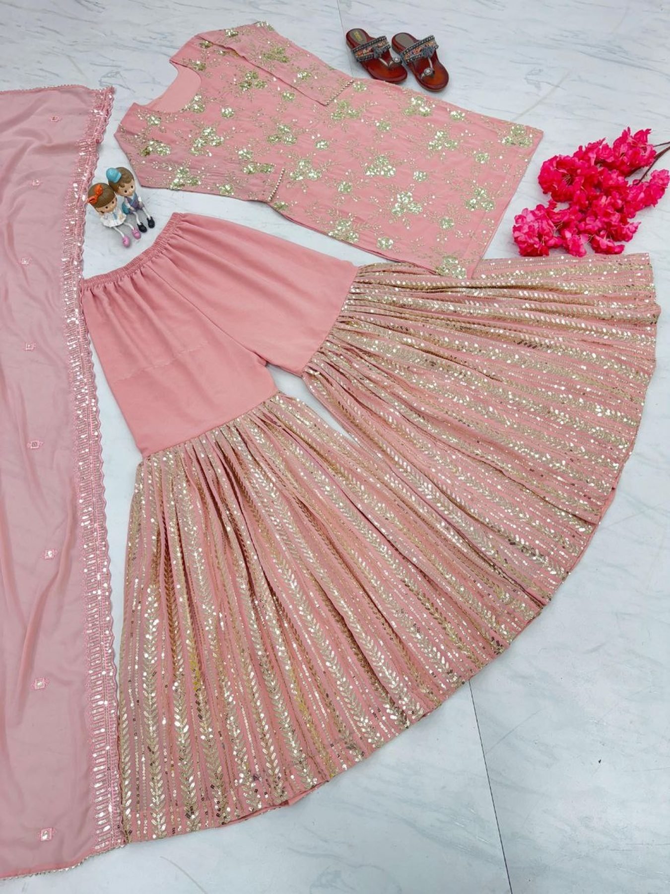 Buy Launching New Designer Party Wear Look Top Sharara Dupatta Set at ...