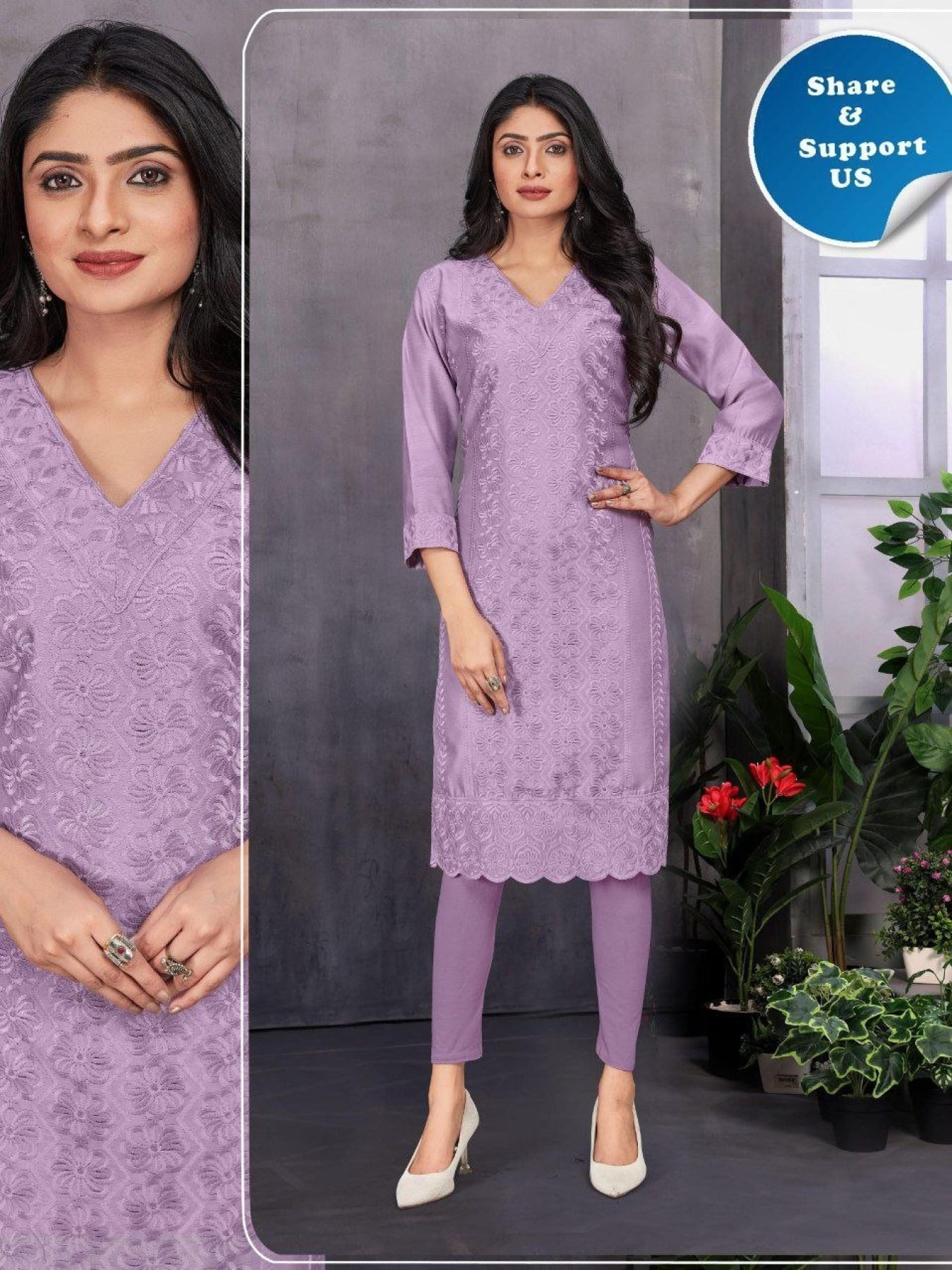 Heavy Chicken Work Long Kurti in Chanderi Fabric At Wholesale Rate