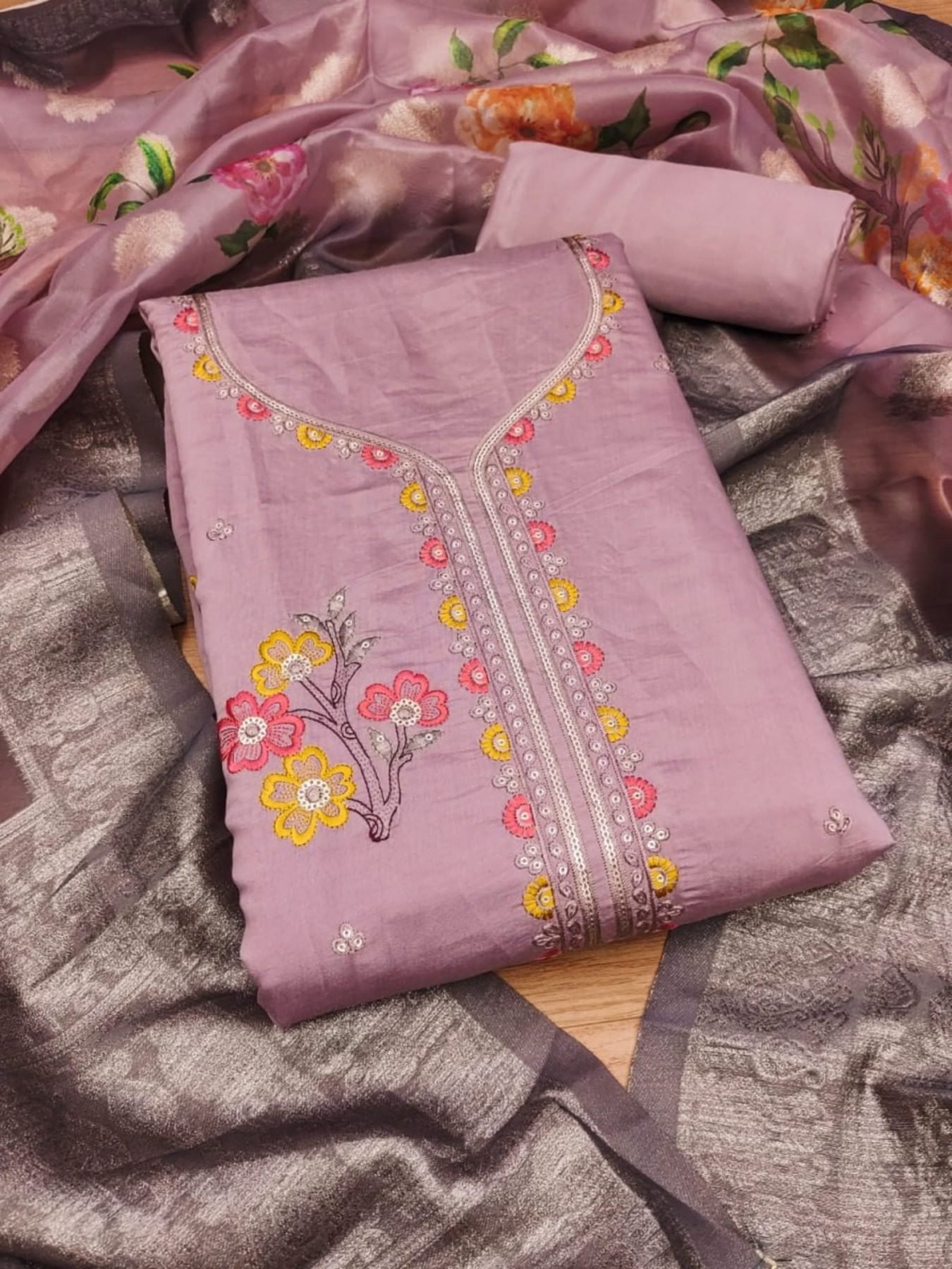 Elegant Roman Silk Dress Materials Collection With Digital Print Dupatta