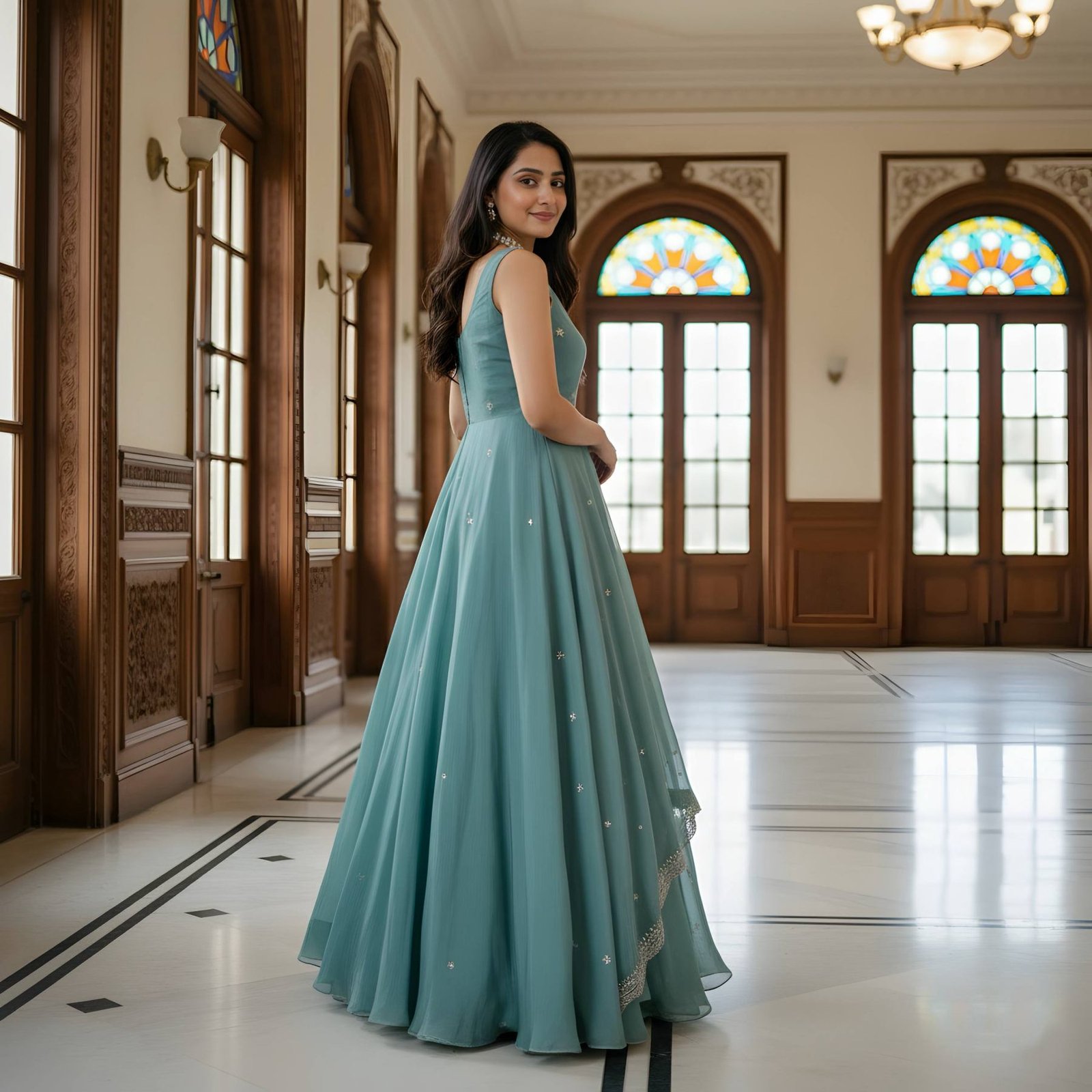 Pastel Teal Anarkali Gown With Embroidery Sequence Zari at Wholesale ...