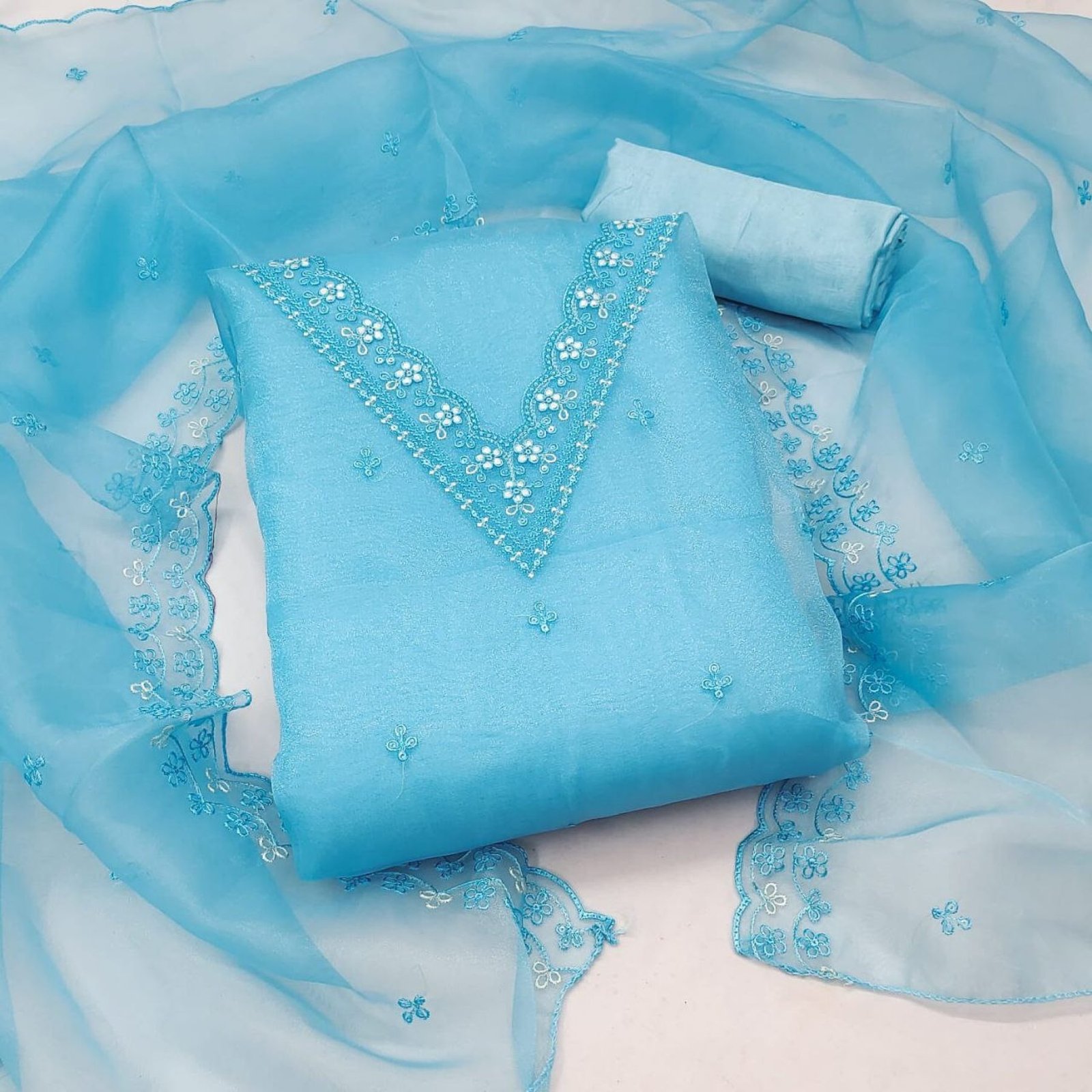 Organza Silk Dress Material, Sequence Work Dress Material Surat, India.