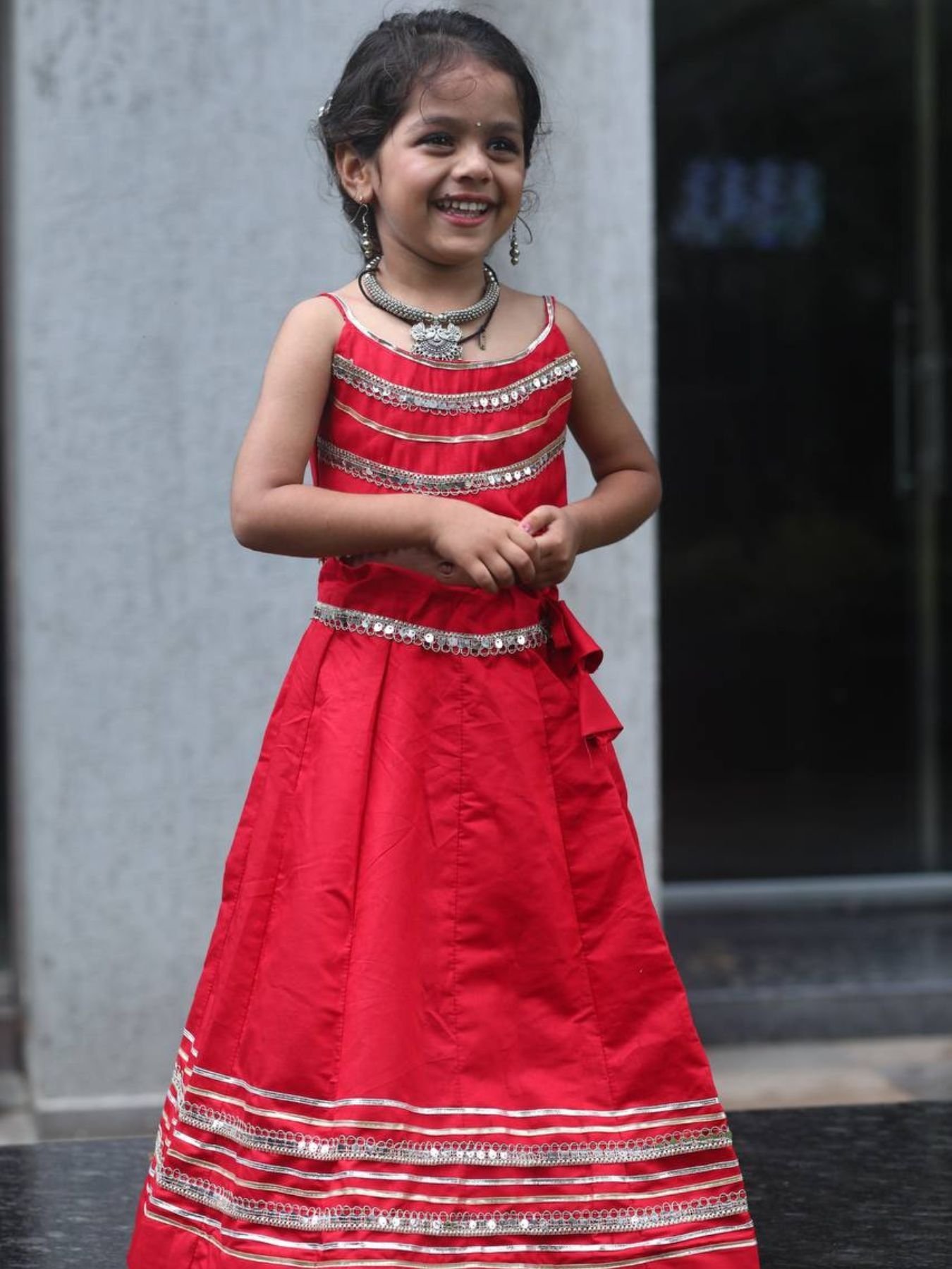 raditional Roman Silk Kids Garba Outfit