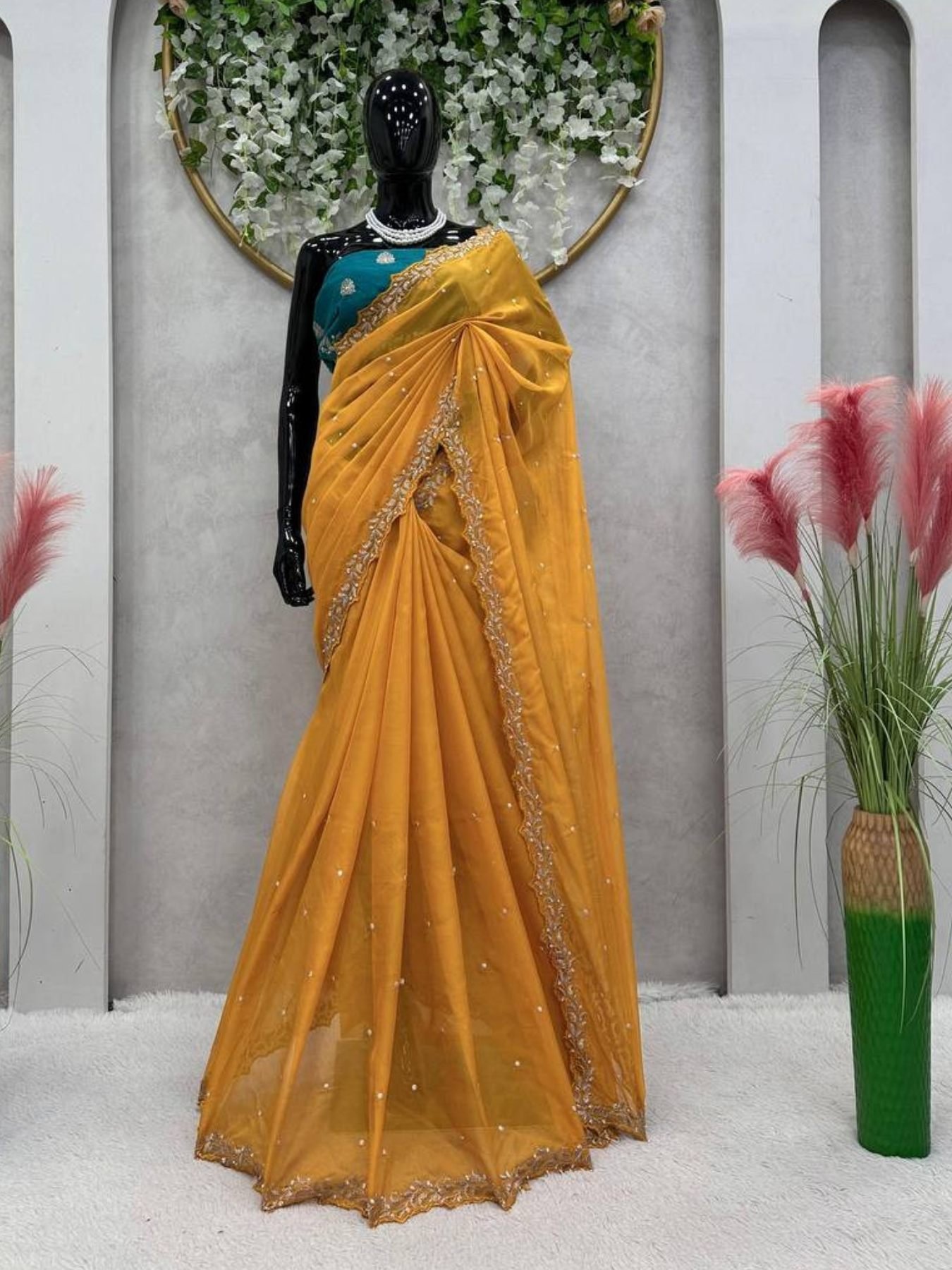 Buy Thred With Moti Work Tibby Silk Saree at Rs. 1249 online from Royal ...