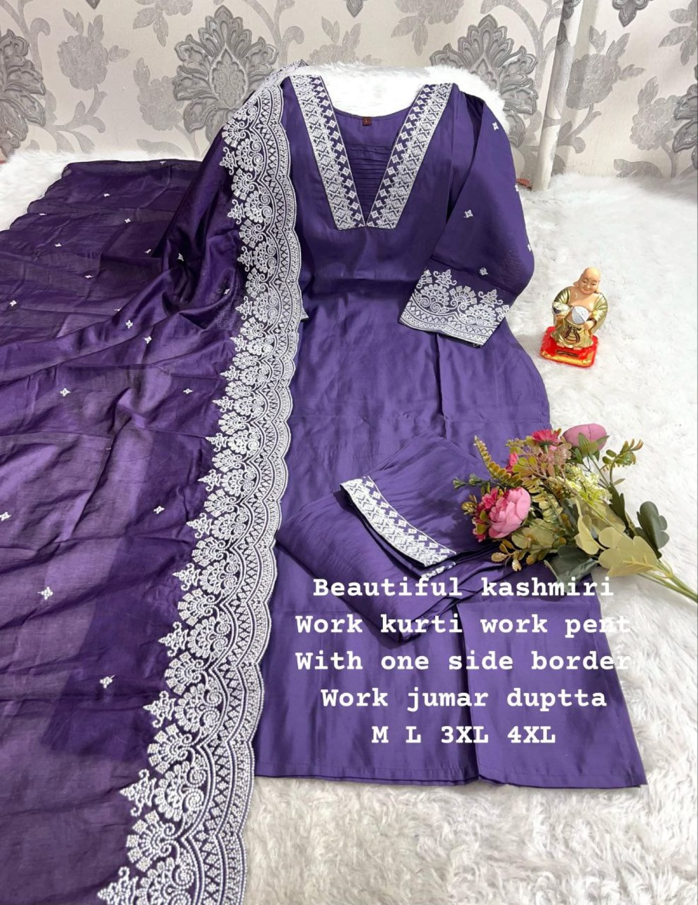 Wedding Season Collection: Embroidered Kurti, Pants & Dupatta Set with ...