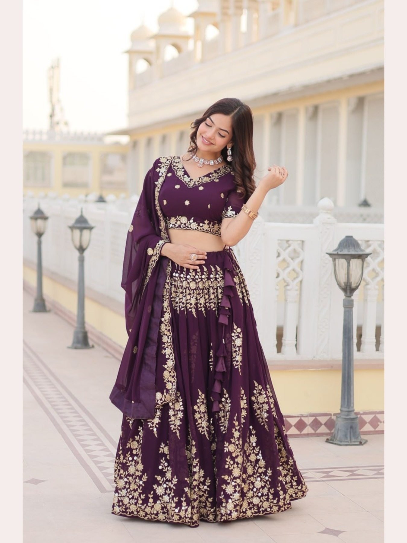 Buy Wine Color Sequence Embroidered Work Lehenga Choli at Rs. 26.25 ...