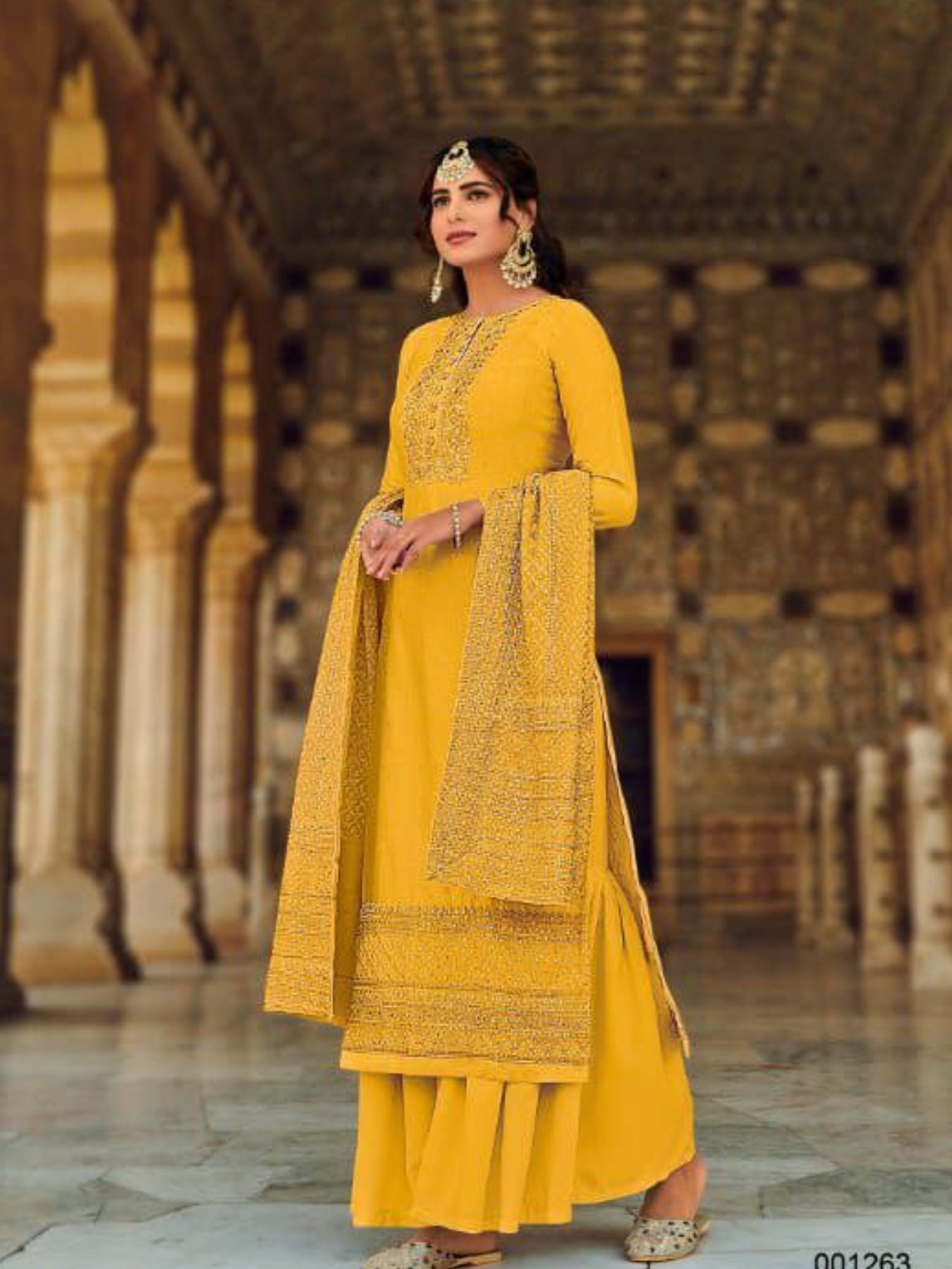 Buy Yellow Color Georgette Embroidered Work Suits at Rs. 1649 online ...