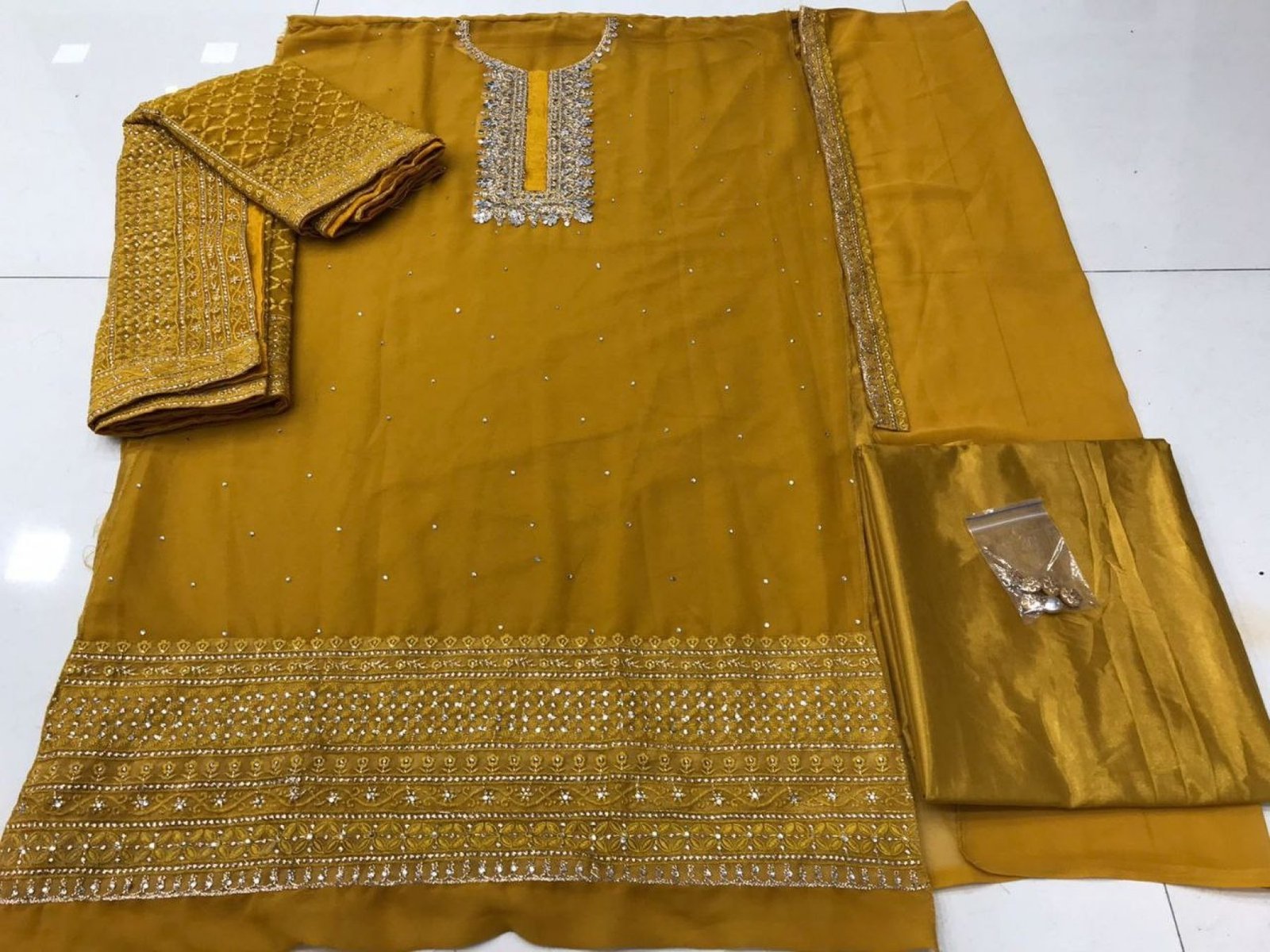 Buy Yellow Color Georgette Embroidered Work Suits at Rs. 1649 online ...